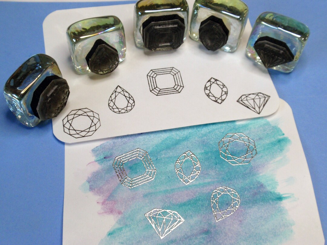 New Tiny Jewel Gem Rubber Stamp Set Diamond, Marquis, Square Cut, Pear ...