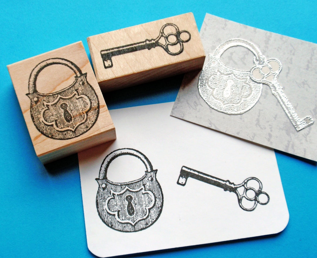 Antique Padlock and Old Key Rubber Stamps, Love Lock Stamp Set, Old ...