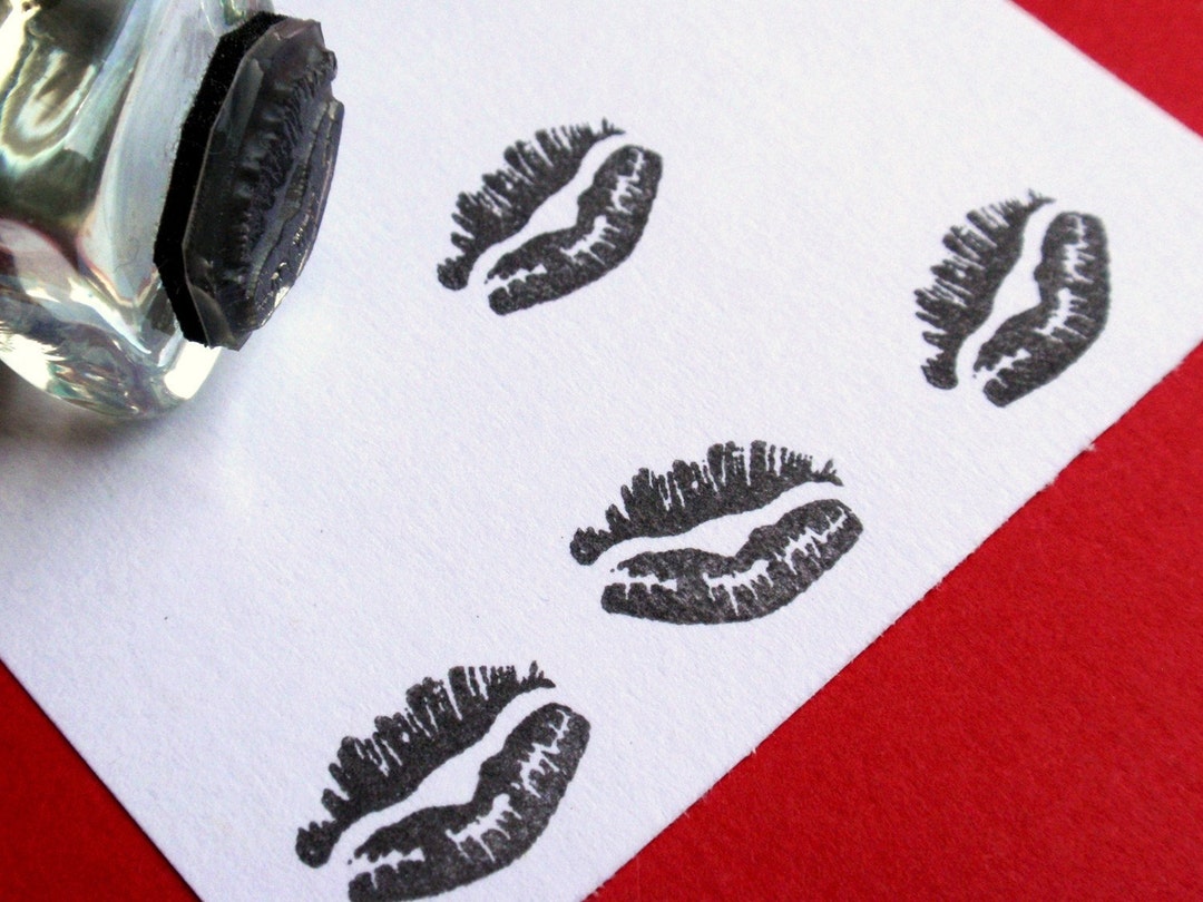 Mini Kiss Rubber Stamp, Tiny Puckered Lips Stamp, Small Lipstick Kiss ...
