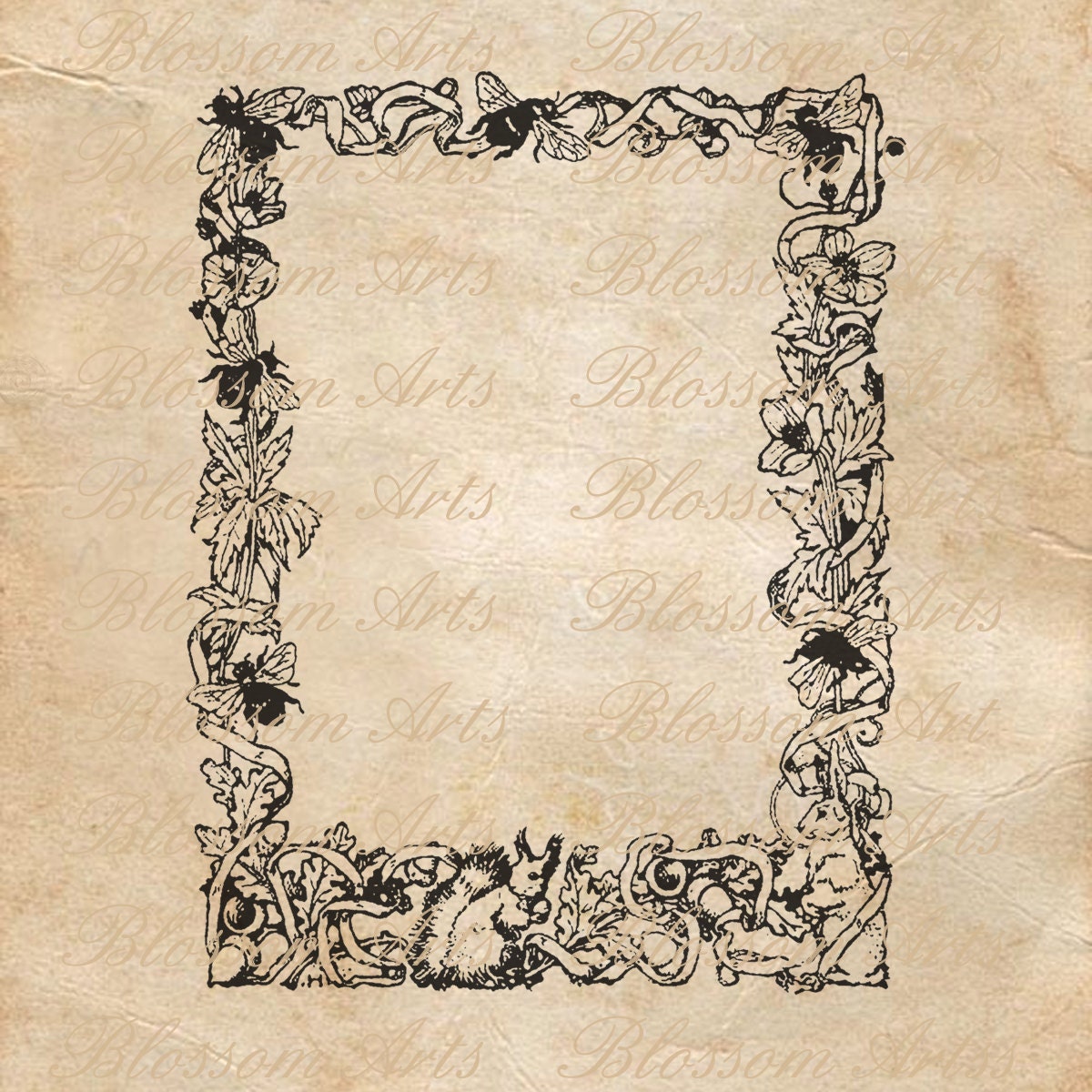 BEE and FLOWER BORDER Frame Clip Art // Bee Instant Digital | Etsy