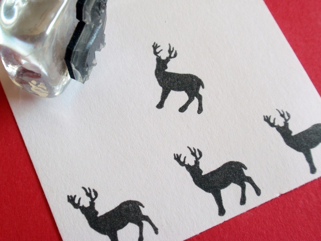 Mini Buck Silhouette Rubber Stamp, Tiny Deer Stamp, Deer With Antlers ...
