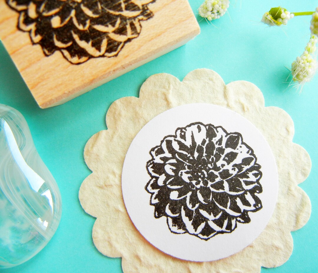 Dahlia Flower Rubber Stamp, Blossom Stamp, Summer Garden Flower Stamp ...