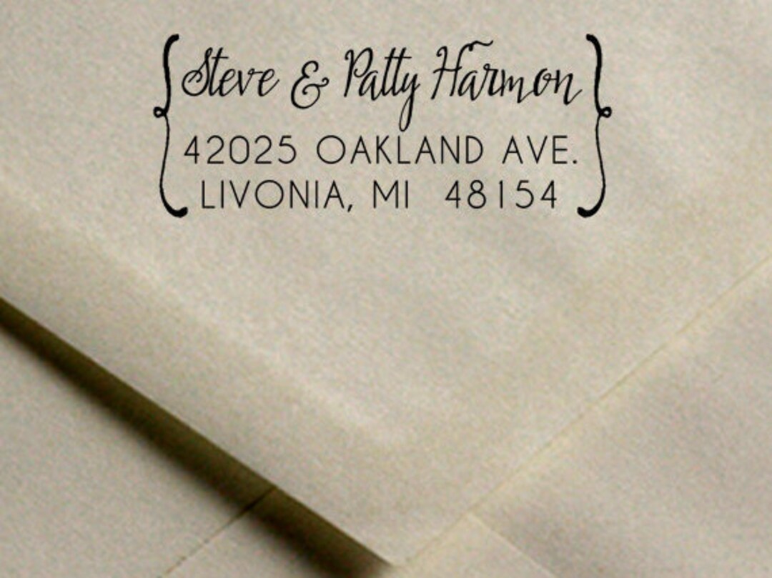 Custom Address Rubber Stamp, Modern Hand Drawn Curly Brackets, Wedding ...