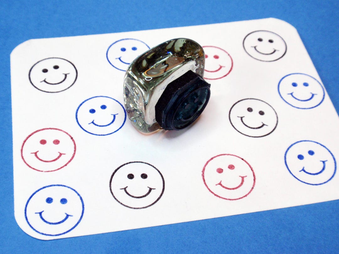 Tiny Smiling Face Rubber Stamp, Mini Smiley Emoji Stamp, Small Teacher ...