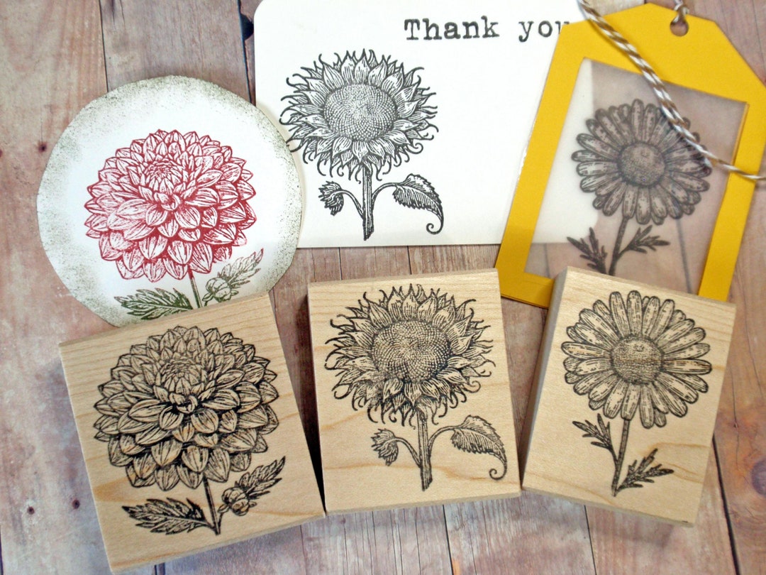 Sunflower Dahlia Daisy Rubber Stamp Set or Individual, Flower Rubber ...