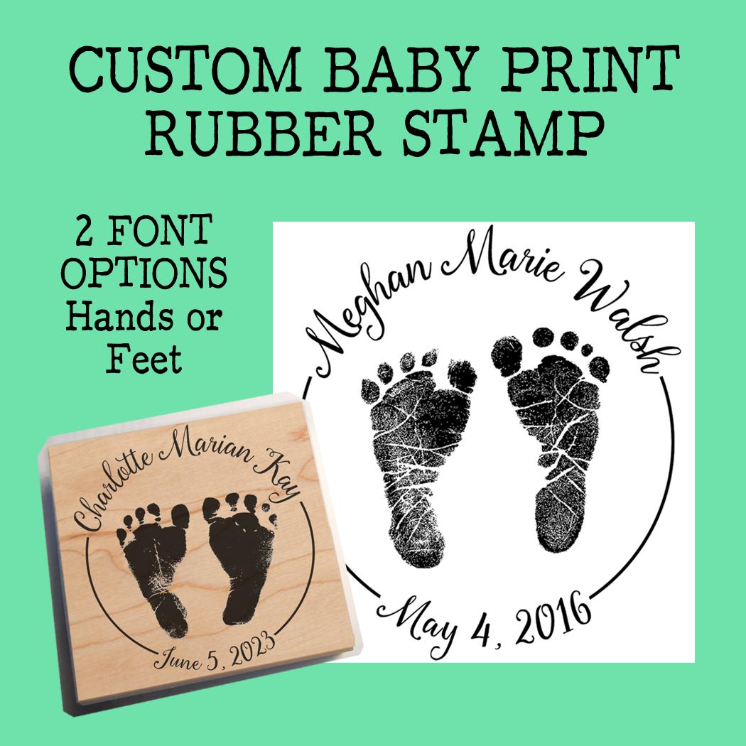 Custom Baby Footprint or Handprint Rubber Stamp, Custom Birth ...