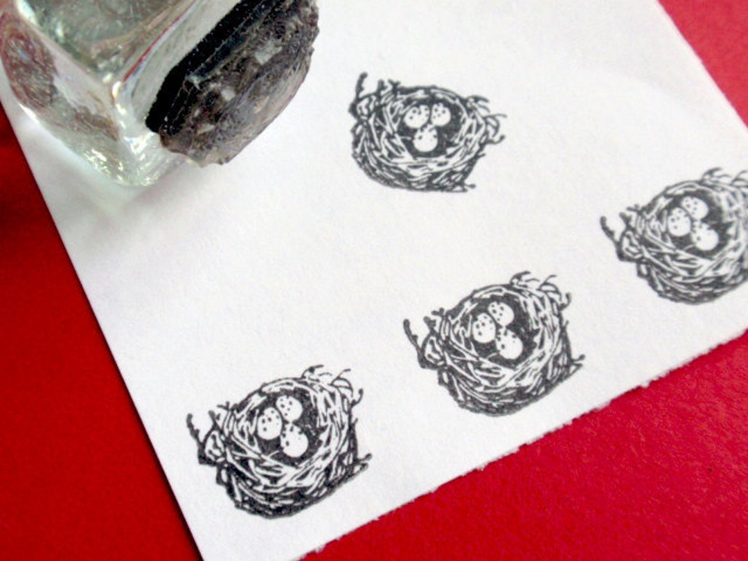 Tiny Bird Nest With Speckled Eggs Rubber Stamp, Mini Nest Stamp, Spring ...