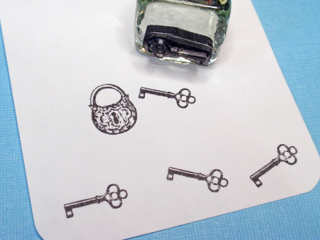 Tiny Mini Antique Key Rubber Stamp, Skeleton Key and Old Padlock Stamp ...