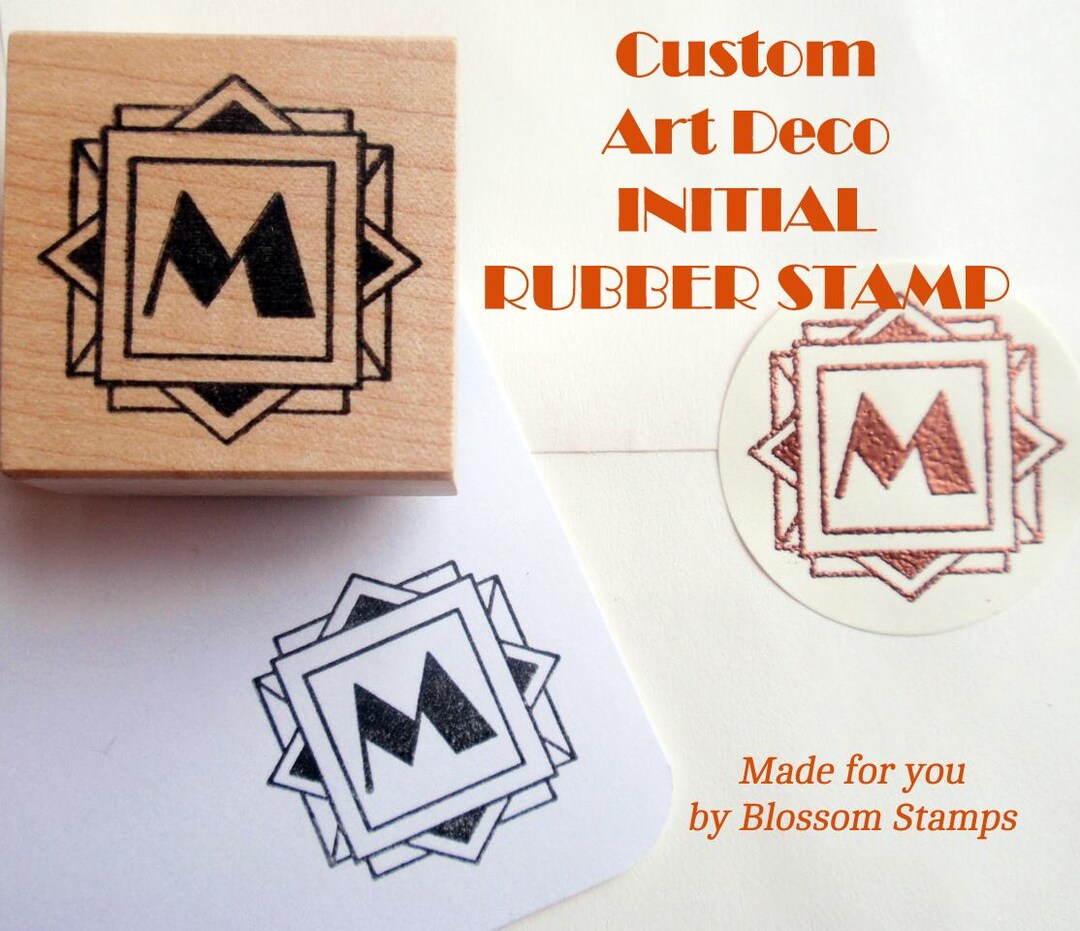 Custom Art Deco Initial Rubber Stamp, 3 Sizes - Decorative Initial ...