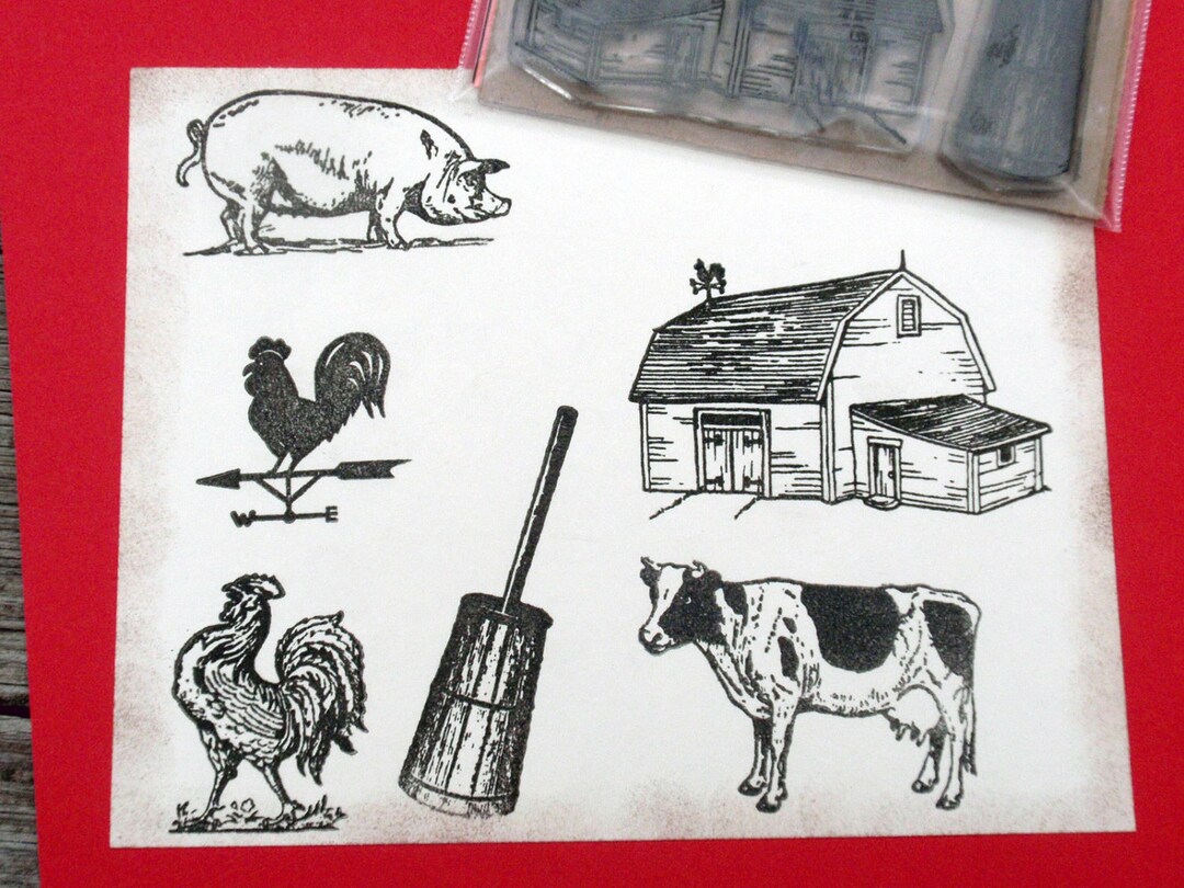 Farm Animals Country Objects Clear Cling Photopolymer Rubber Stamp Set ...