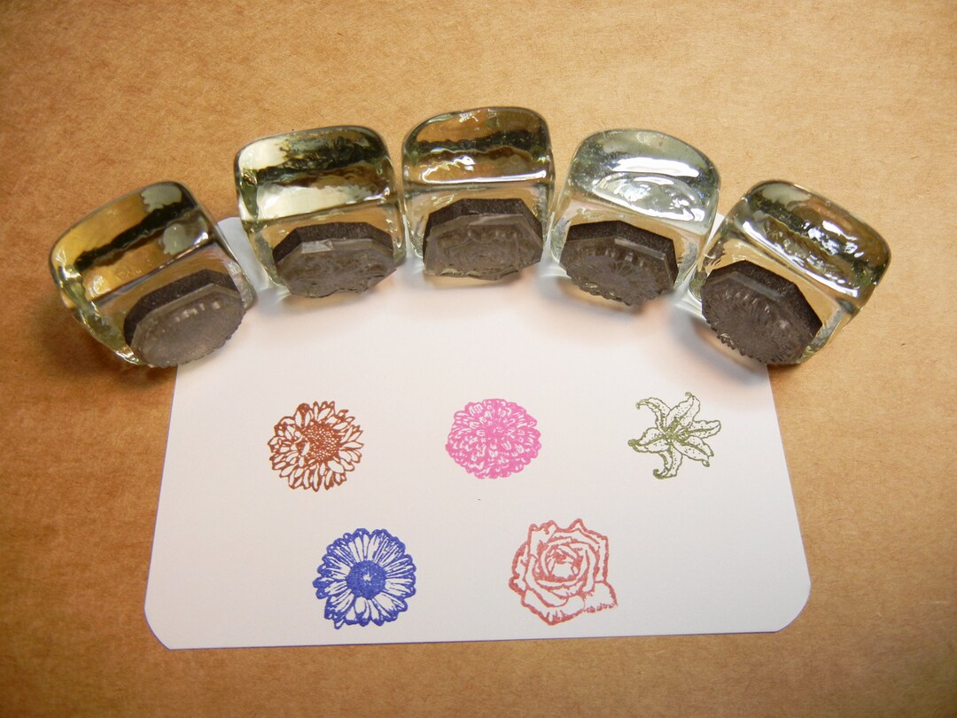 Tiny Flower Rubber Stamp Set 16mm Rose, Lily, Daisy, Zinnia, Sunflower ...