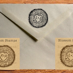 Custom Tree Rings With Heart and Initials Rubber Stamp, Rustic Wedding ...