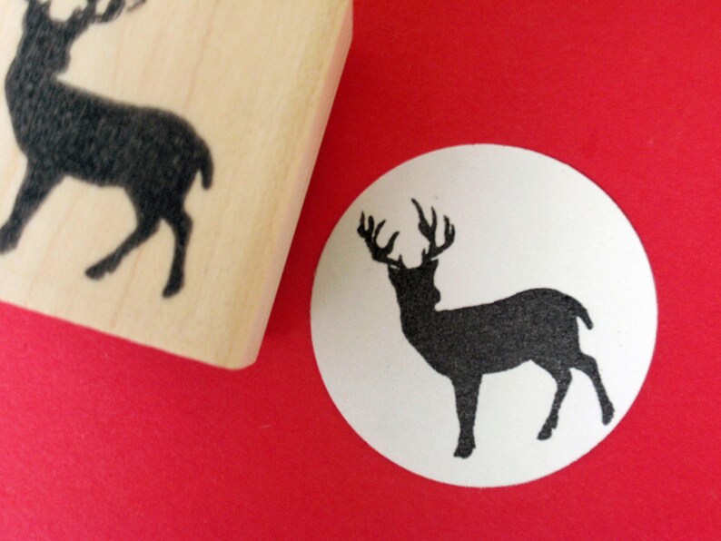 Mini Buck Silhouette Rubber Stamp, Tiny Deer Stamp, Deer With Antlers ...