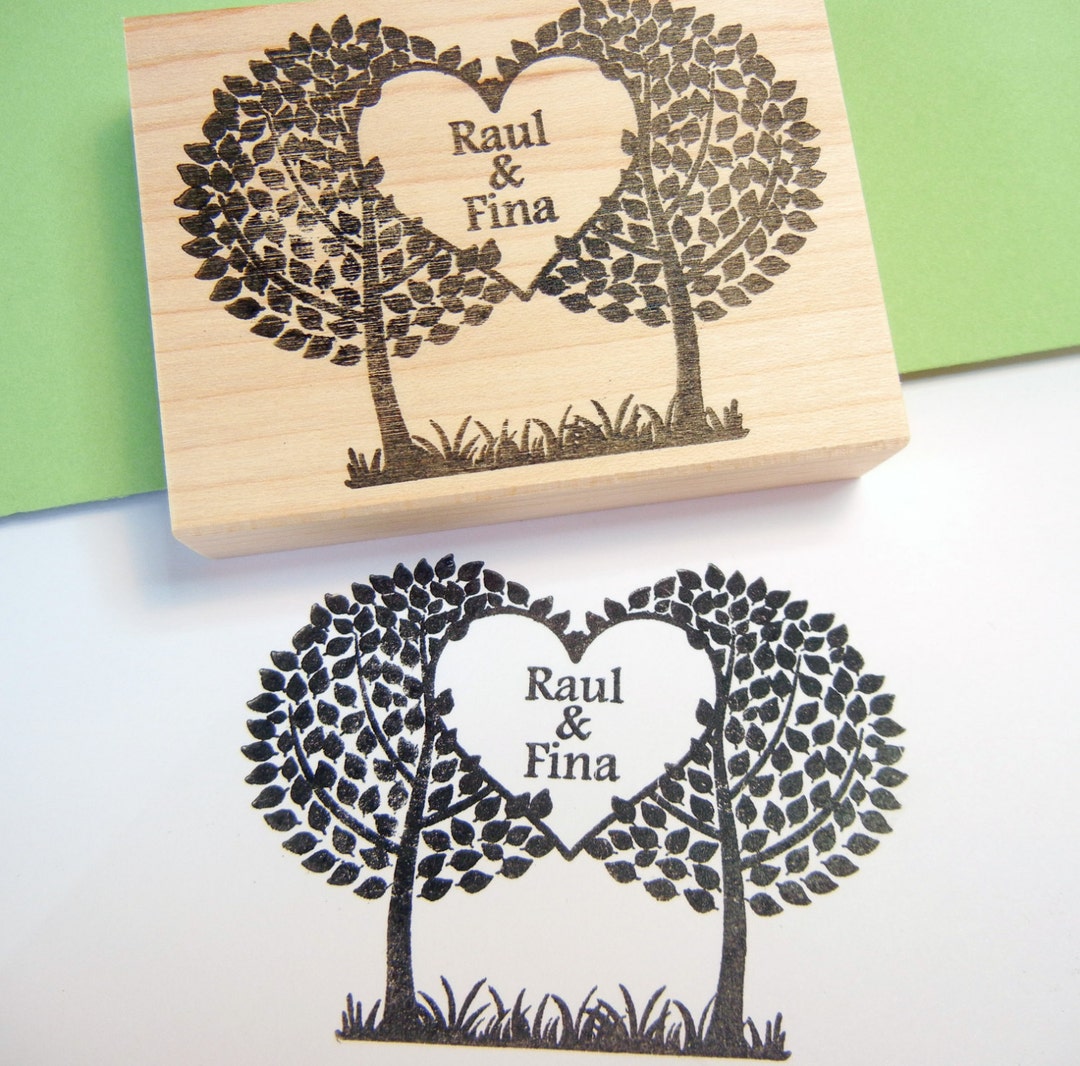 Custom Trees With Heart Woodland Wedding Rubber Stamp for Engagement ...