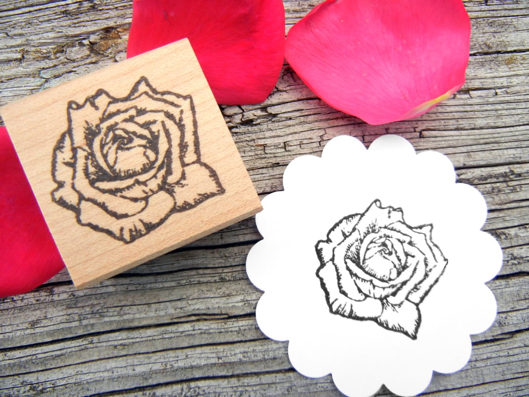Rose Flower Rubber Stamp, Rosebud Rubber Stamp, Rose Petal Stamp ...