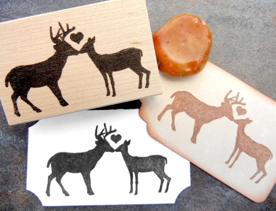 Buck and Doe Kissing Silhouette Rubber Stamp, Deer With Heart, Buck ...