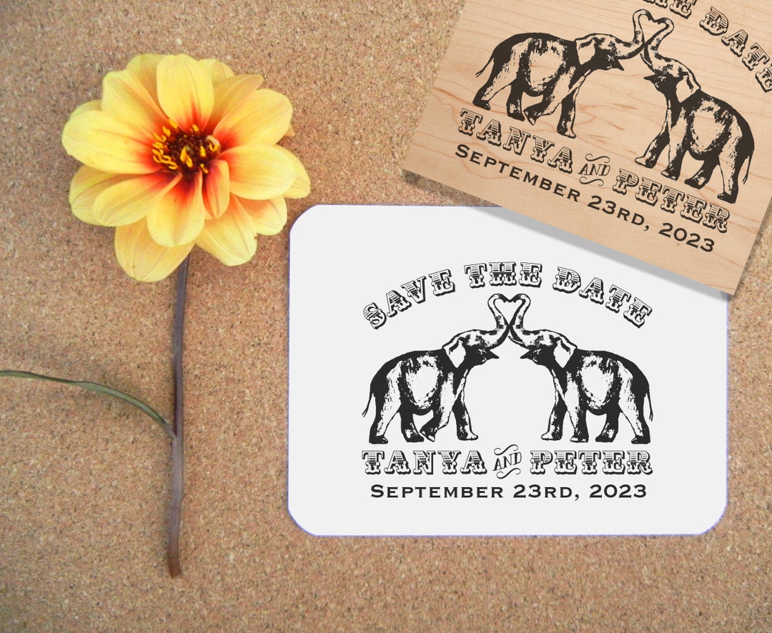 Double Elephant Wedding Save the Date Rubber Stamp, Custom Circus ...