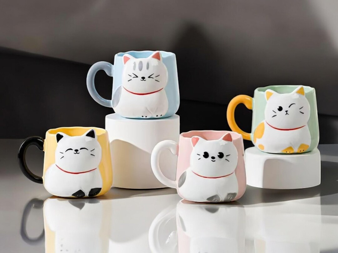 Handmade Ceramic Cat-shaped Mug,hand-painted Cute Kitty Cup,cat ...
