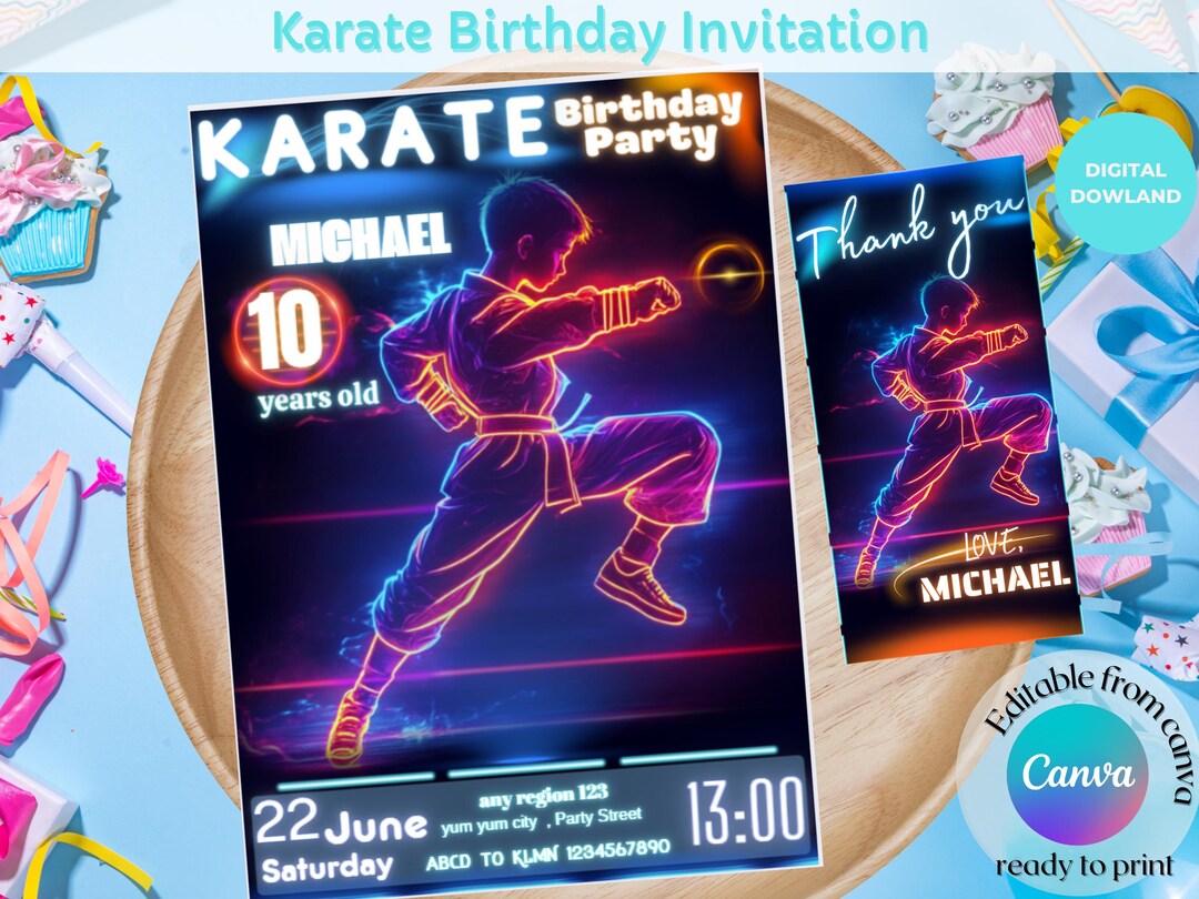 Editable Boy Karate Birthday Invitation,editable Canva Birthday Party ...