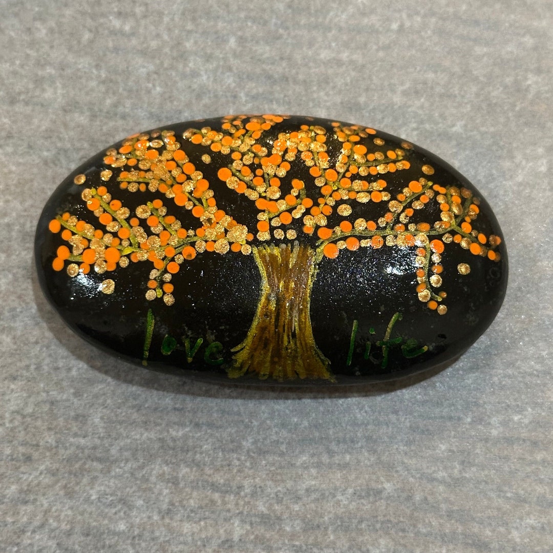 Orange Tree of Life Garden Rock - Etsy
