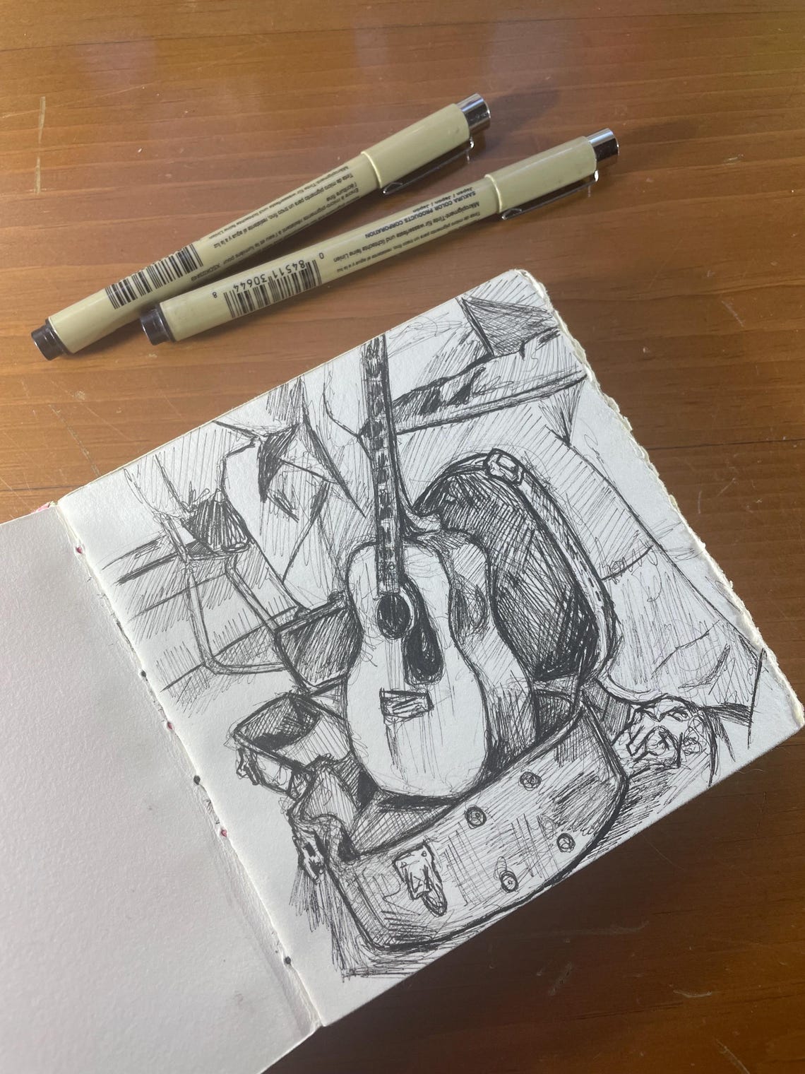 Original Micron Pen Drawing of an Acoustic Guitar on Cotton Paper ...