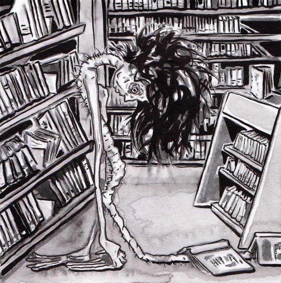 Print of Library Ghost Book Worm Horror Art for Book Lovers | Etsy
