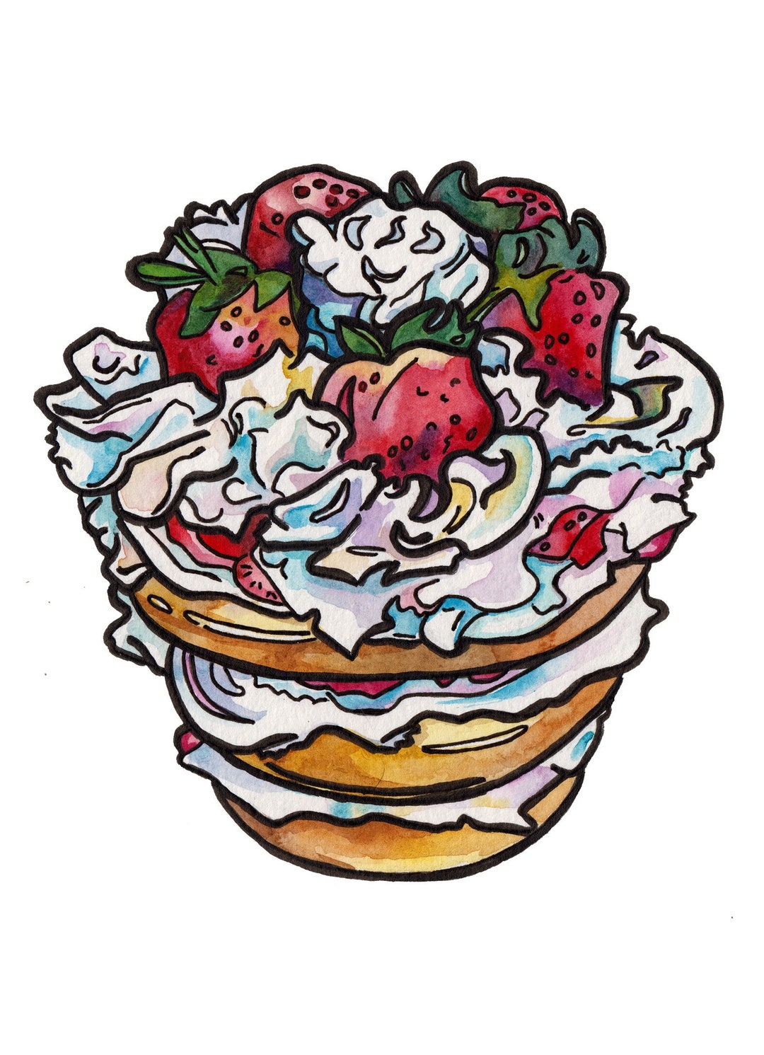 Strawberry Shortcake Food Print - Watercolor Painting of a Dessert ...