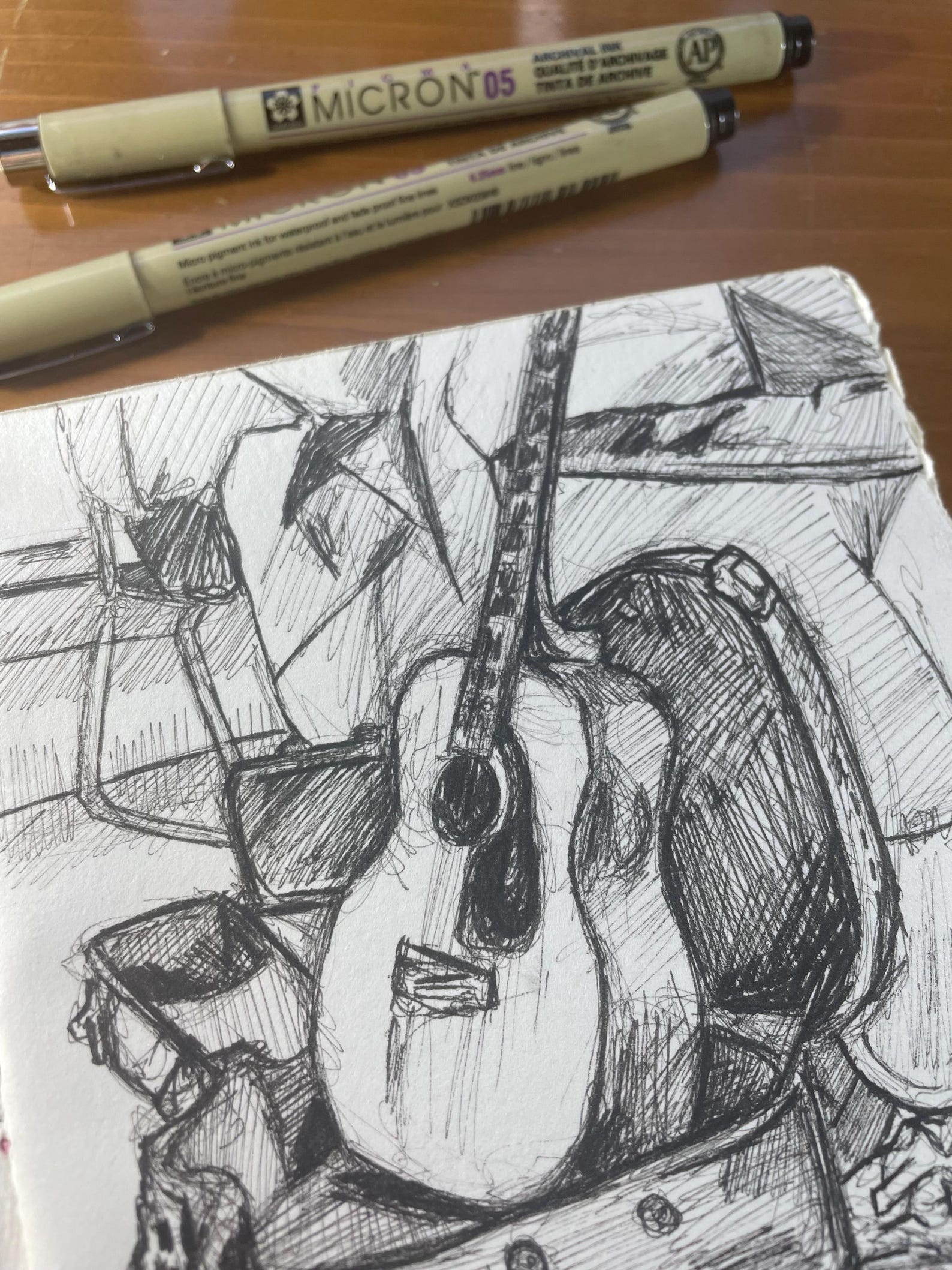 Original Micron Pen Drawing of an Acoustic Guitar on Cotton Paper ...