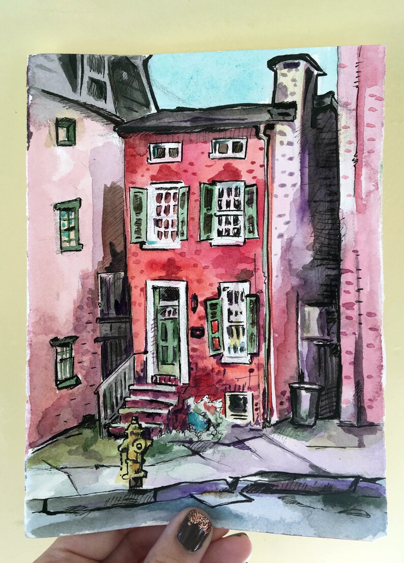 Watercolor Painting of a Brick House - Original Watercolor City ...