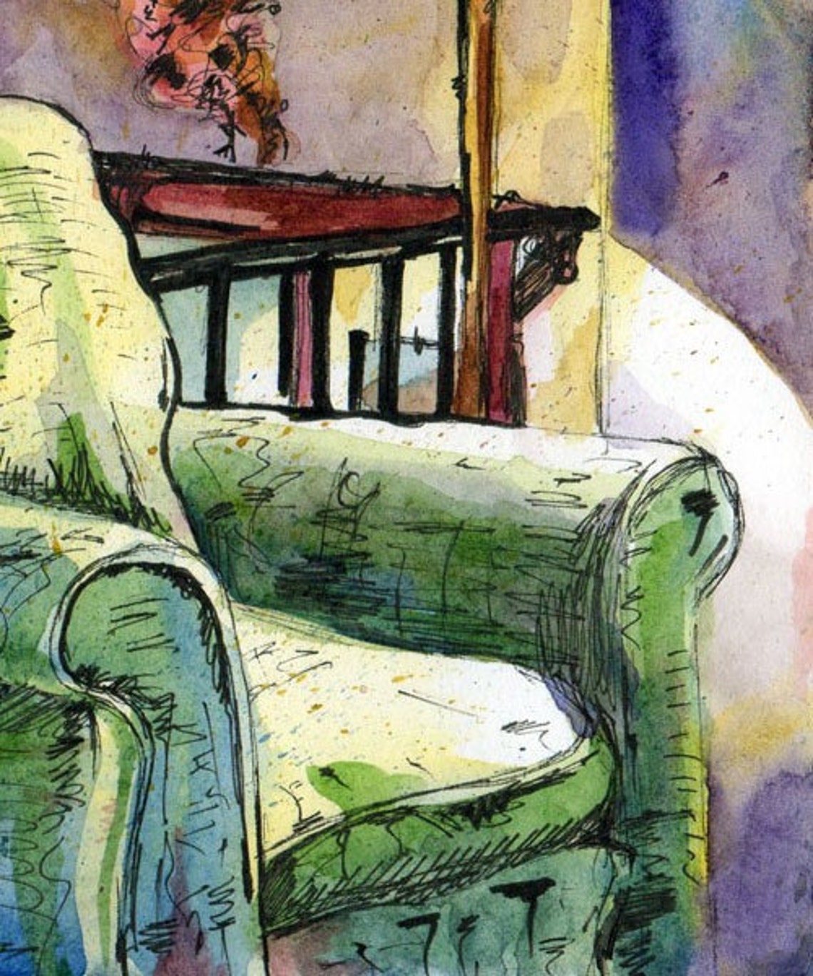 Art Print - Comfy Chair - Reproduction of Watercolor and Ink Painting ...