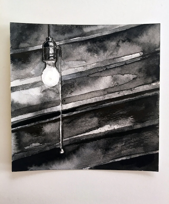 Spooky Art Light Bulb Ink Drawing Horror Story Art No Sleep | Etsy