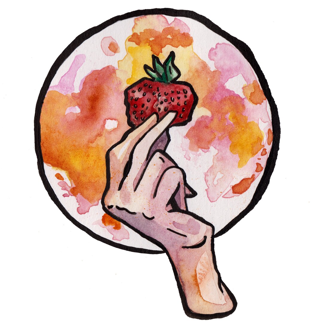 Strawberry Moon Art Print - Watercolor Painting Reproduction of Full ...