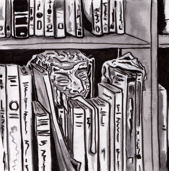 Print of Library Ghost With Long Tongue Horror Art for Book - Etsy