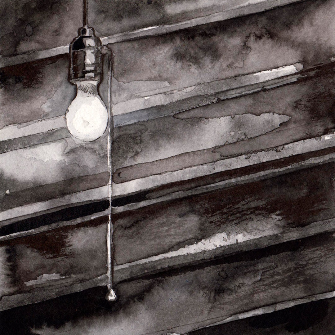 Ink Drawing of Light Bulb - Horror Story Art by Jen Tracy - No Sleep ...