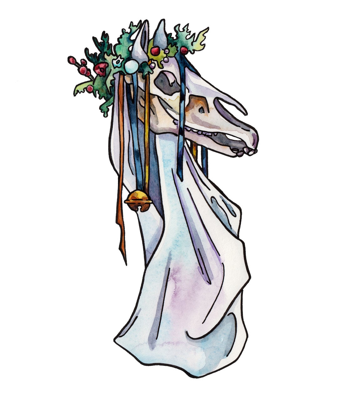 Mari Lwyd Christmas Tradition Print - Hobby Horse Art Reproduction ...