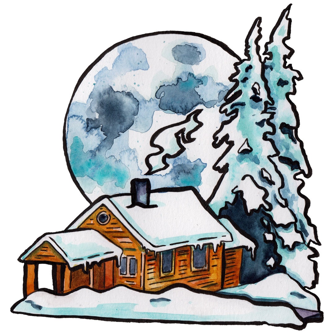 Winter Moon Art Print - December Cold Moon Watercolor Reproduction ...