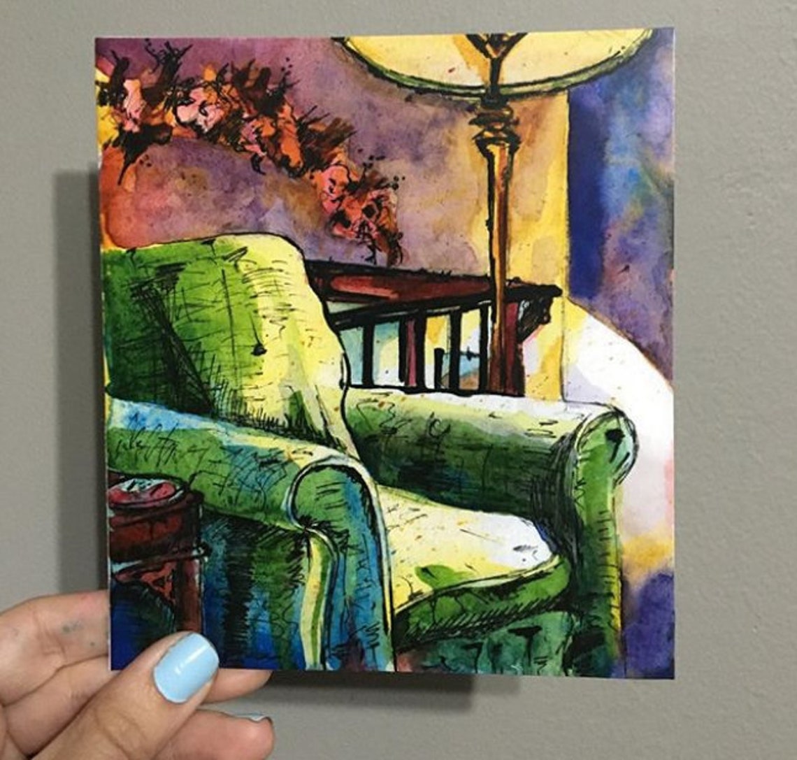 Art Print - Comfy Chair - Reproduction of Watercolor and Ink Painting ...