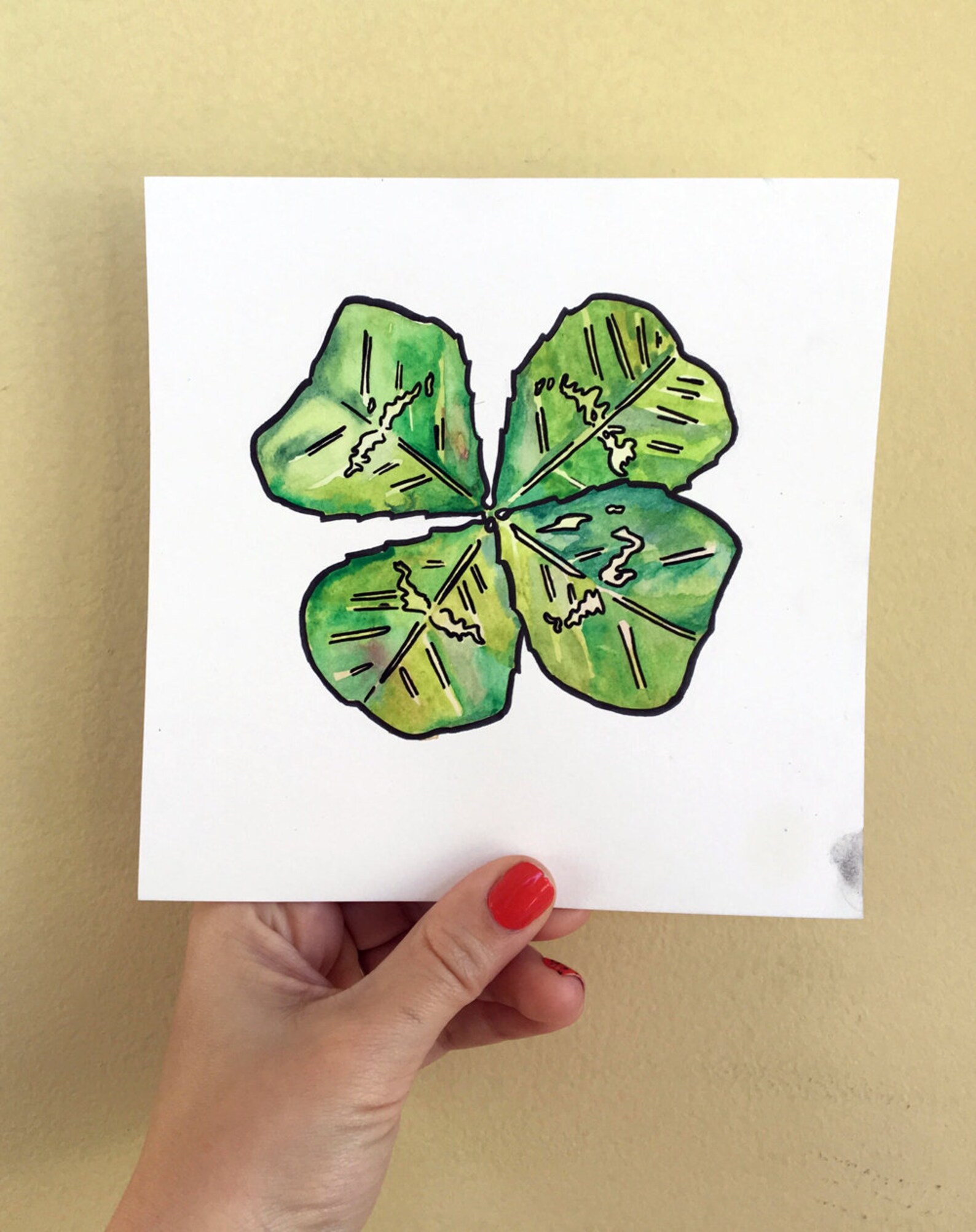 Four Leaf Clover Painting - Shamrock Art - Good Luck Charm Watercolor ...