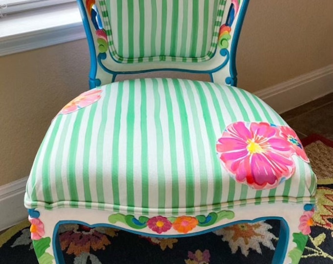 Bloom Chair Upholstered Handpainted Side Chair With Floral and Striped ...