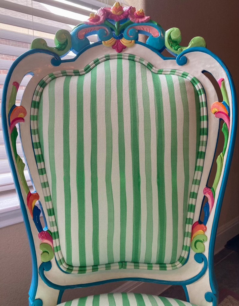 Bloom Chair Upholstered Handpainted Side Chair With Floral and Striped ...