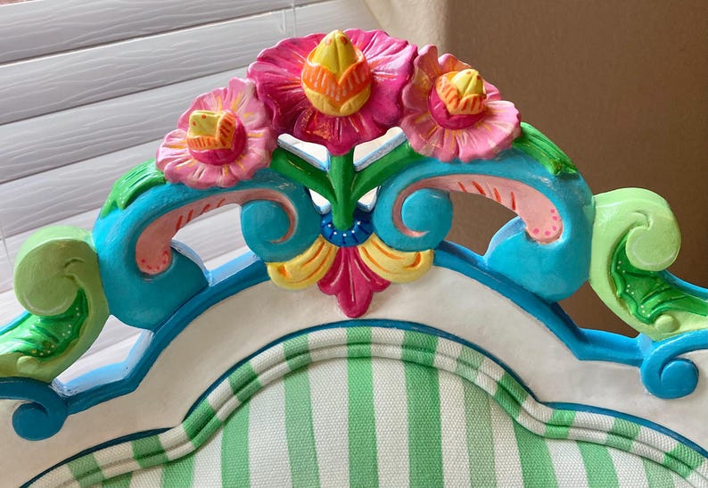 Bloom Chair Upholstered Handpainted Side Chair With Floral and Striped ...