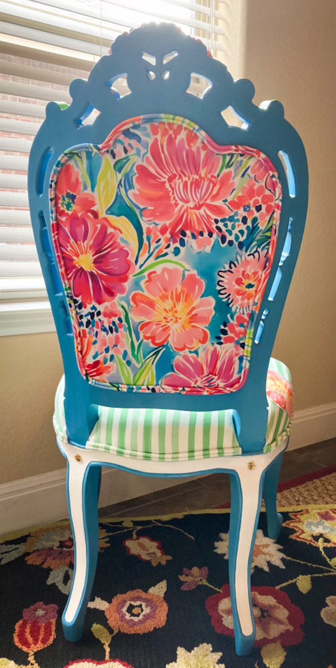 Bloom Chair Upholstered Handpainted Side Chair With Floral and Striped ...