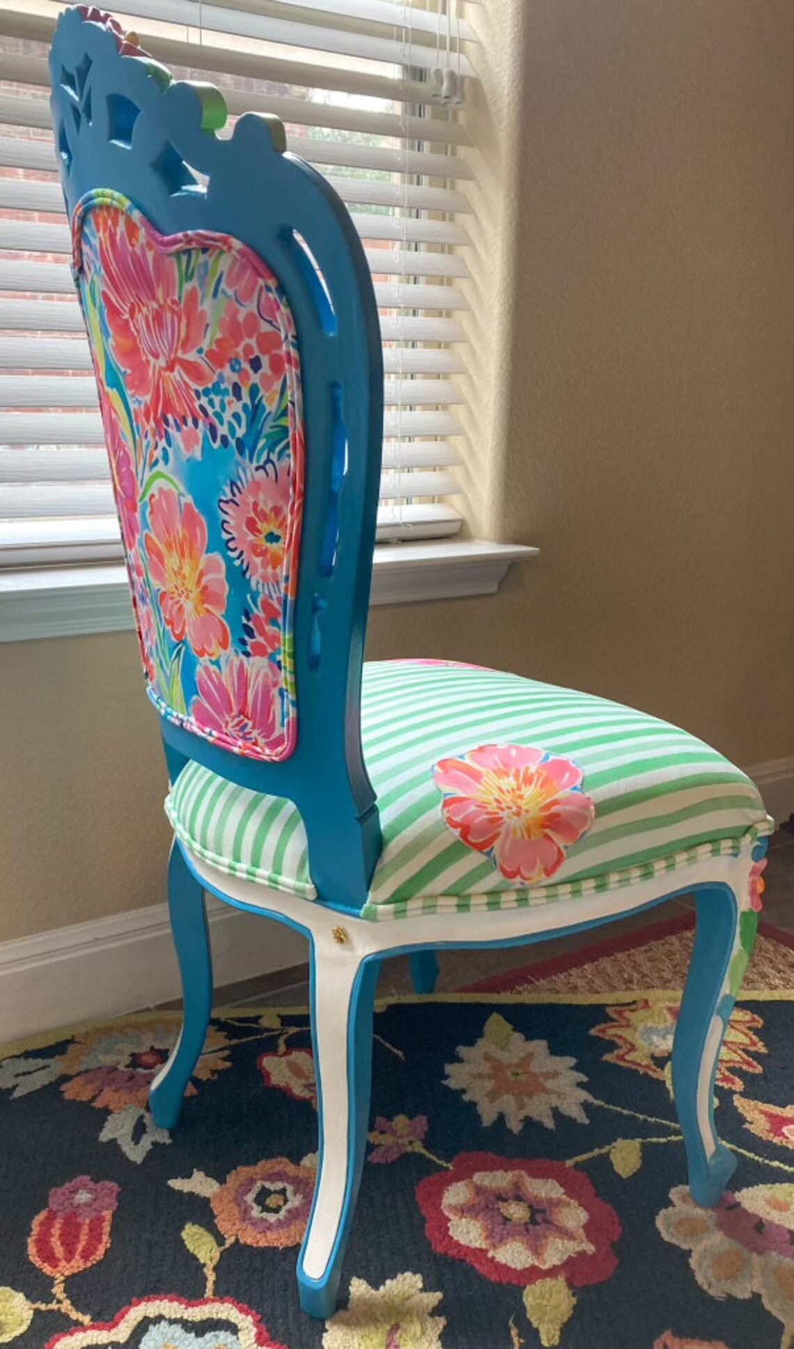 Bloom Chair Upholstered Handpainted Side Chair With Floral and Striped ...