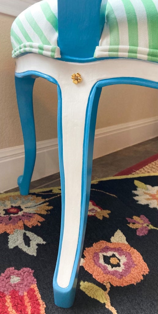 Bloom Chair Upholstered Handpainted Side Chair With Floral and Striped ...