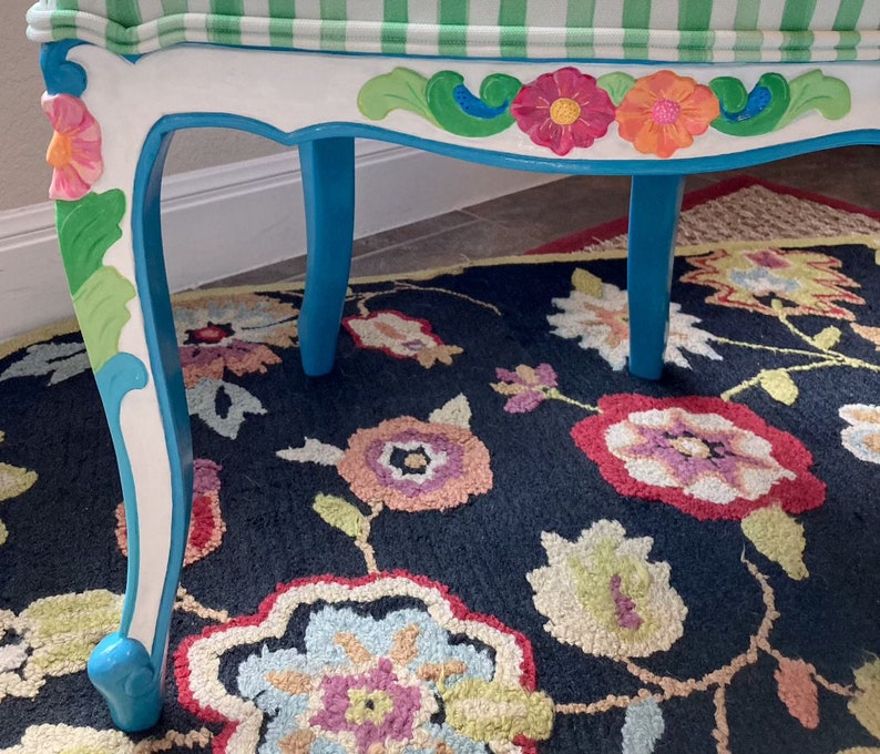 Bloom Chair Upholstered Handpainted Side Chair With Floral and Striped ...