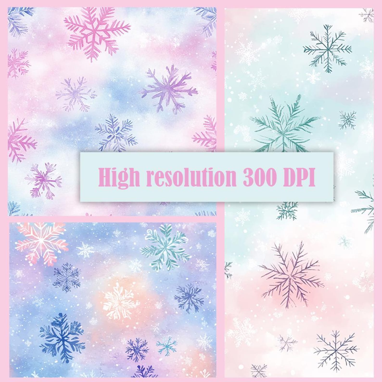 Pastel Snowflakes - 12 Seamless Digital Paper Pack, Snowflakes Winter ...