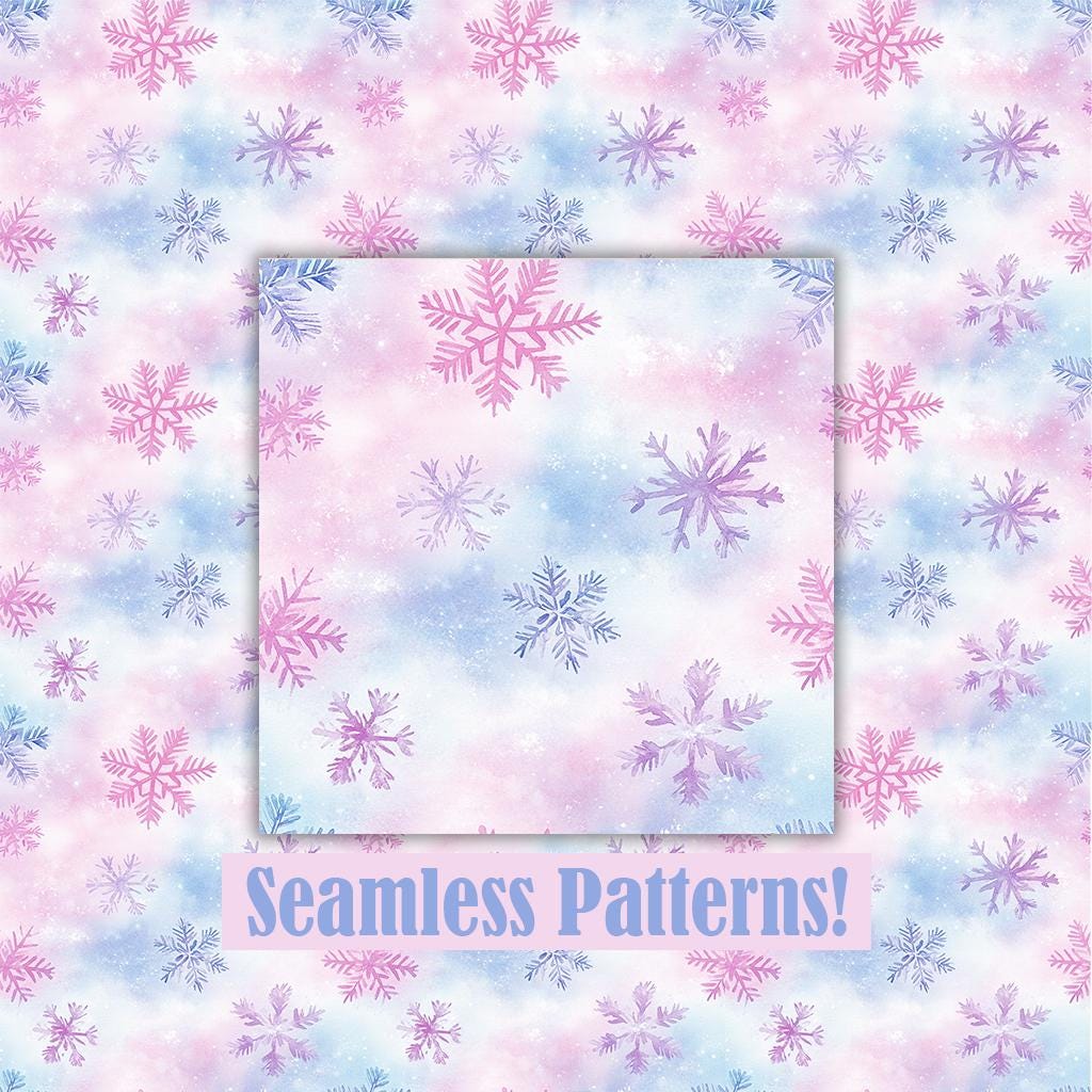 Pastel Snowflakes - 12 Seamless Digital Paper Pack, Snowflakes Winter ...