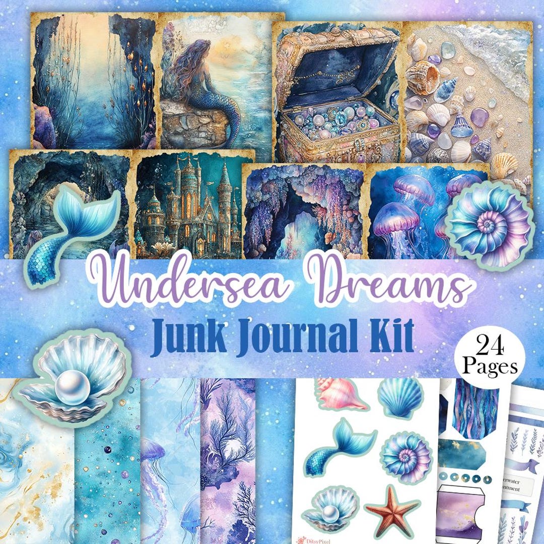 Undersea Dreams - Printable Mermaid Junk Journal Kit, Blue Theme ...