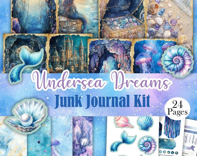 Undersea Dreams - Printable Mermaid Junk Journal Kit, Blue Theme ...