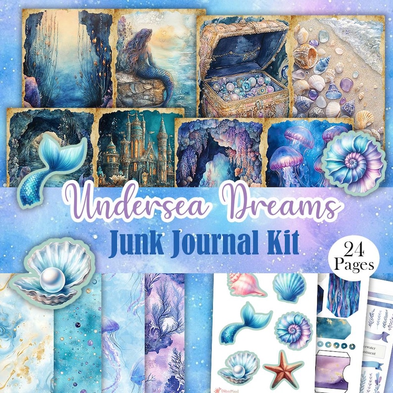 Undersea Dreams - Printable Mermaid Junk Journal Kit, Blue Theme ...